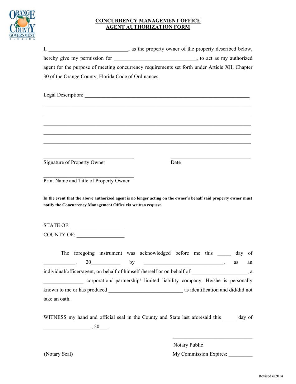 Orange County, Florida Agent Authorization Form - Fill Out, Sign Online ...