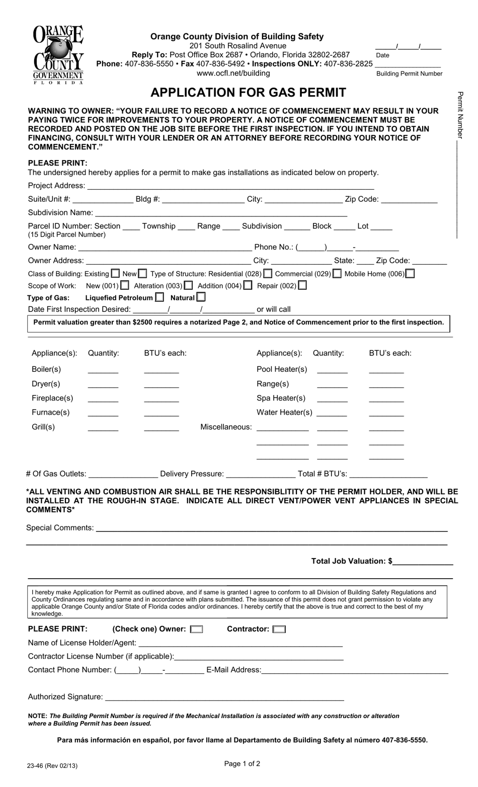 Form 23-46 - Fill Out, Sign Online and Download Fillable PDF, Orange ...
