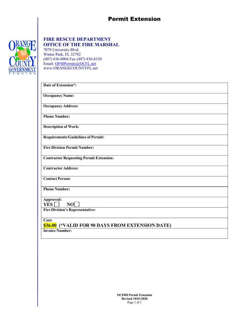 Orange County, Florida Permit Extension - Fill Out, Sign Online and ...