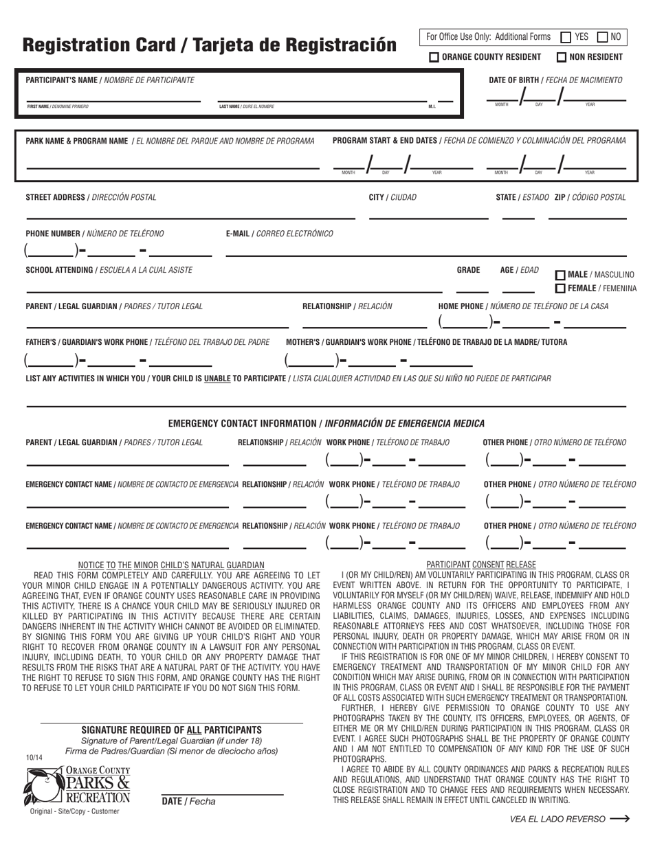 Orange County, Florida Registration Card (English/Spanish) - Fill Out ...