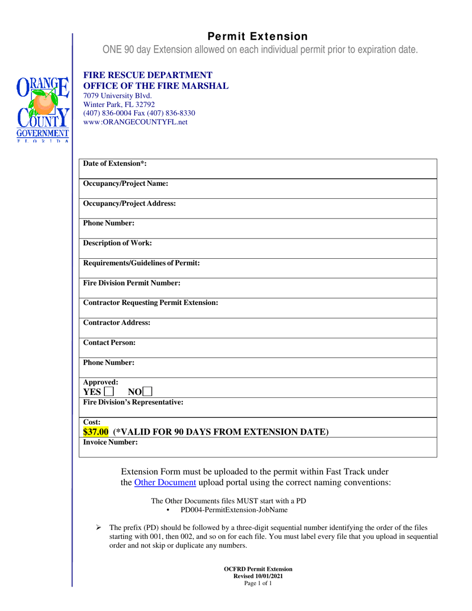 Orange County, Florida Permit Extension - Fill Out, Sign Online and ...