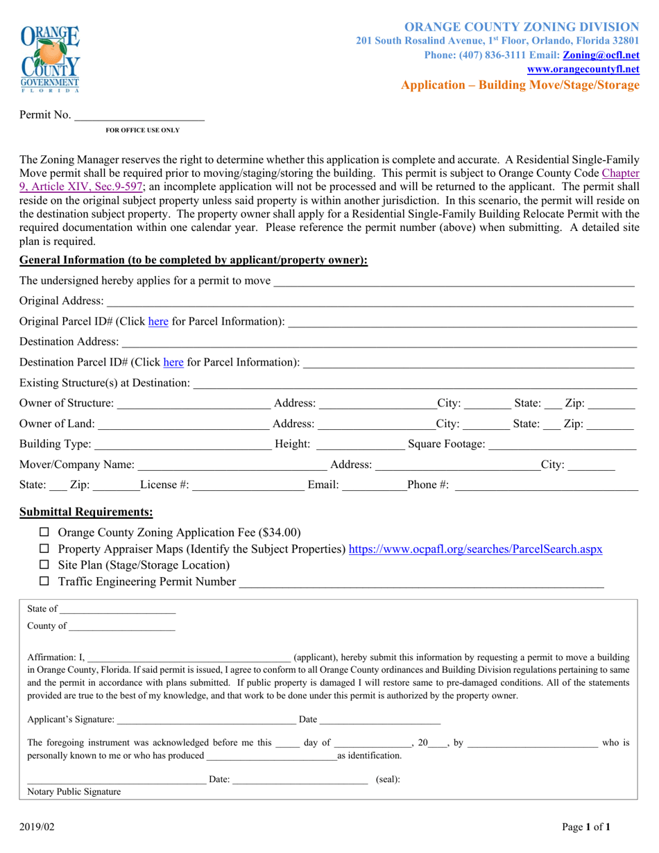 Orange County, Florida Application - Building Move/Stage/Storage - Fill ...