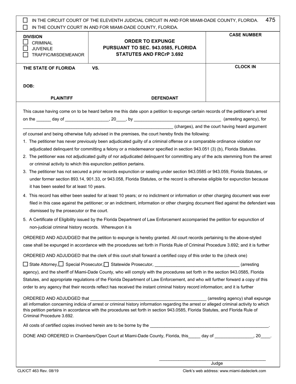 Form CLK/CT463 - Fill Out, Sign Online and Download Fillable PDF, Miami ...