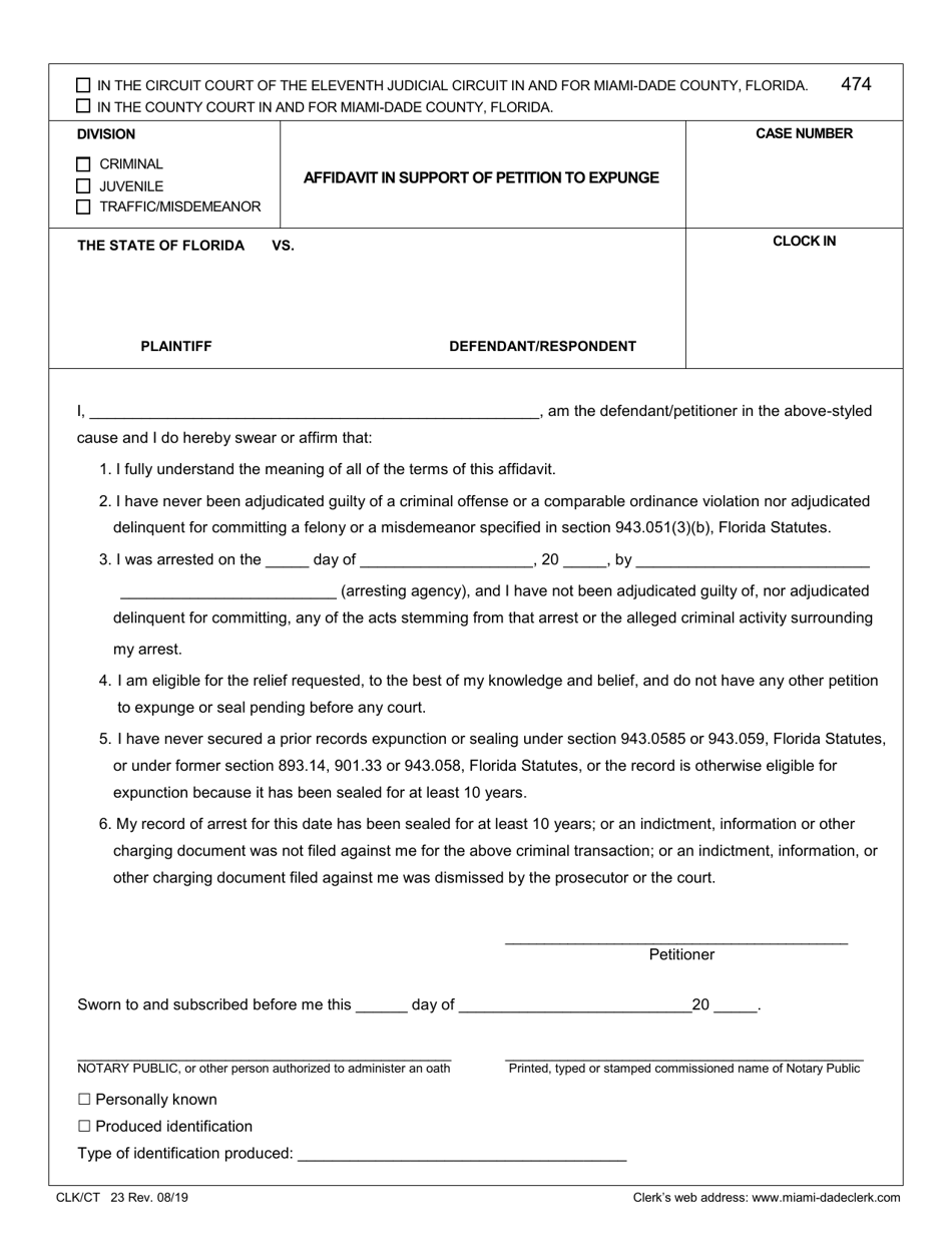 Form CLK/CT23 - Fill Out, Sign Online and Download Fillable PDF, Miami ...