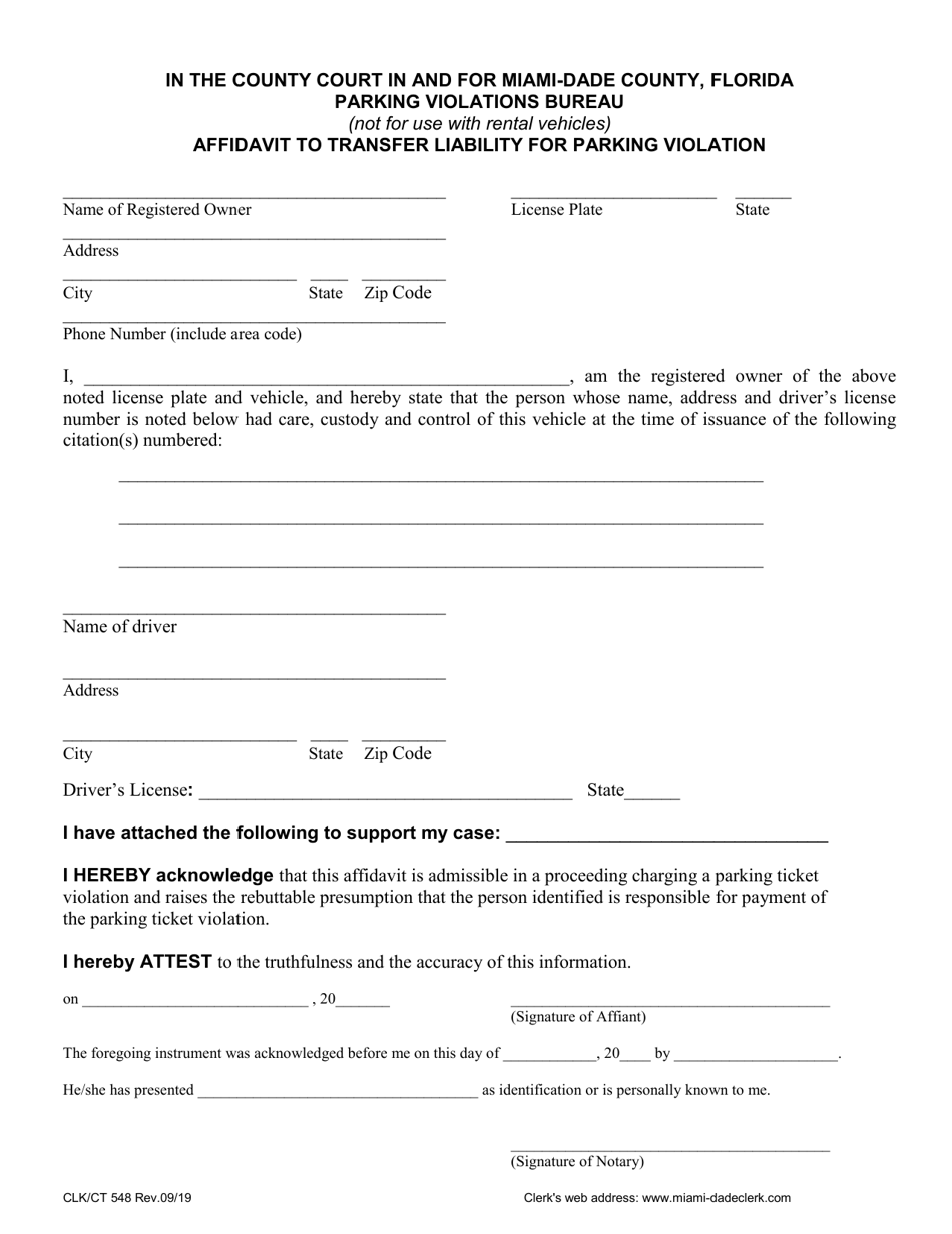 Form CLK/CT548 - Fill Out, Sign Online and Download Fillable PDF, Miami ...