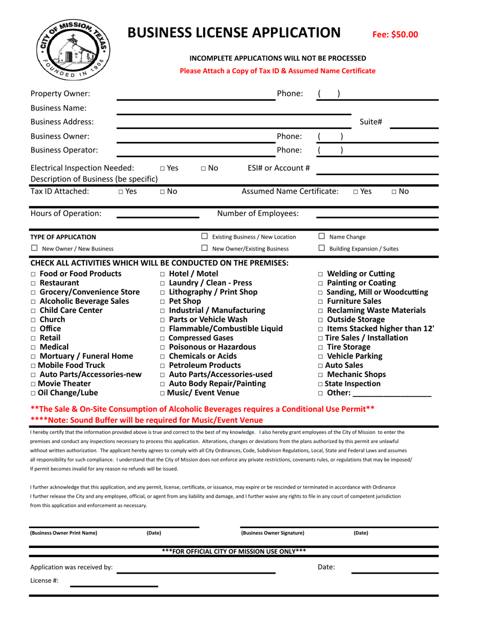 City of Mission, Texas Business License Application - Fill Out, Sign ...