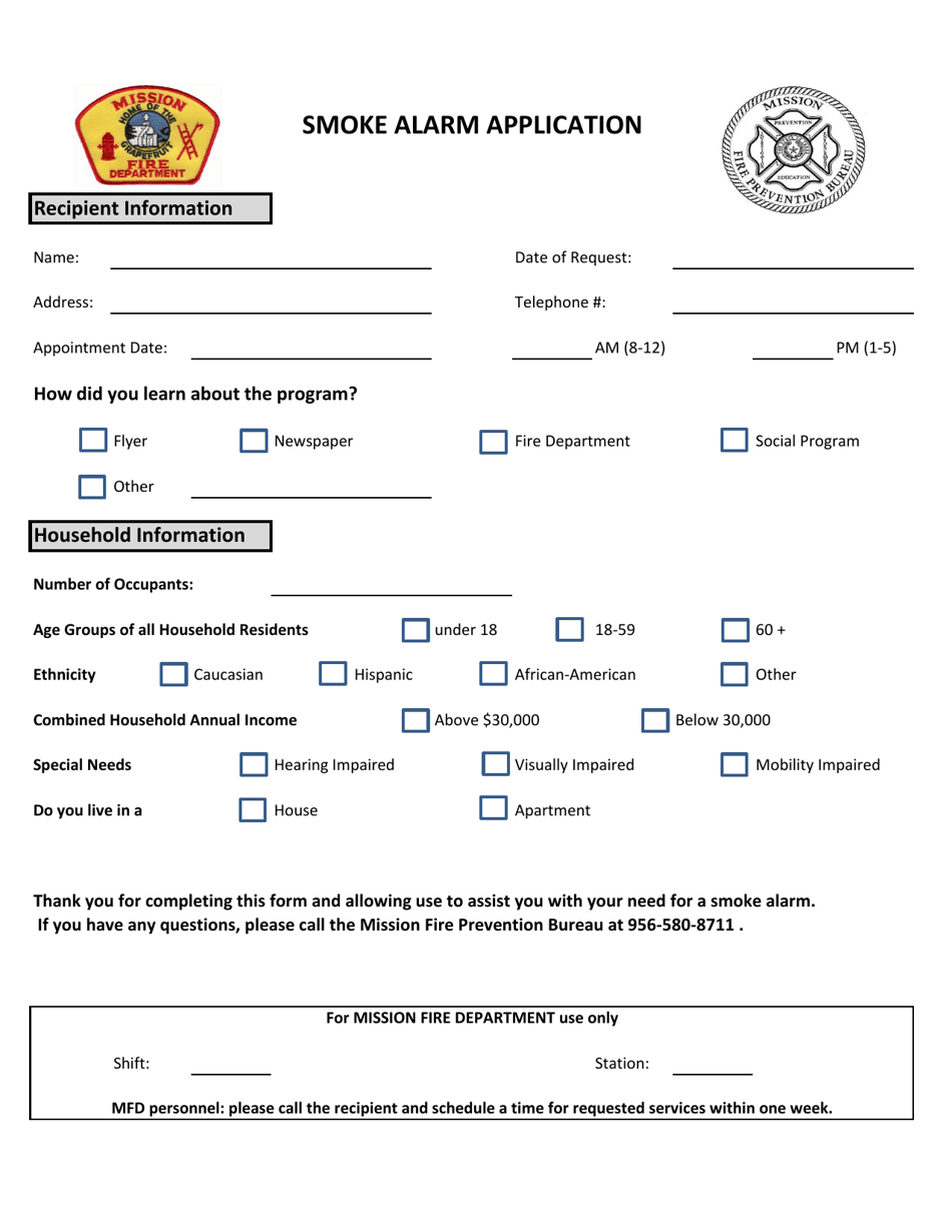 City of Mission, Texas Smoke Alarm Application - Fill Out, Sign Online ...