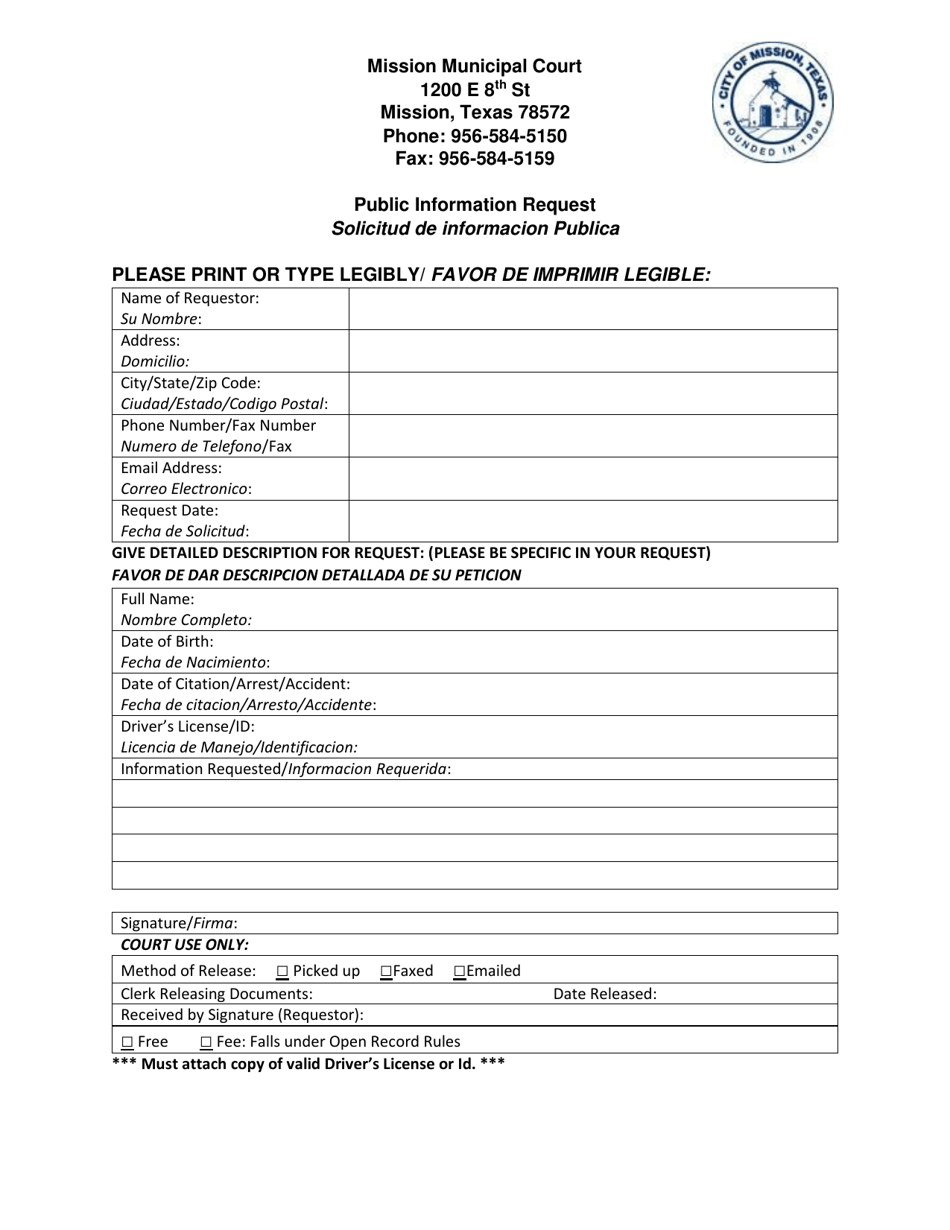 City of Mission, Texas Public Information Request (English/Spanish ...