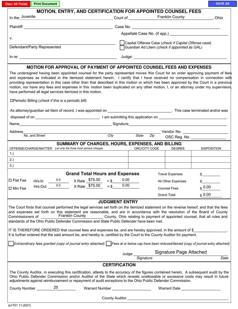 Form E1701 - Fill Out, Sign Online and Download Fillable PDF, Franklin ...