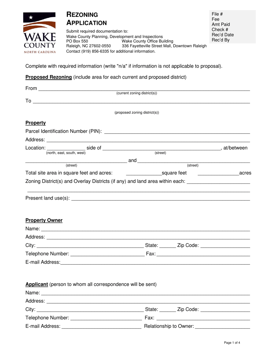 Wake County, North Carolina Rezoning Application - Fill Out, Sign ...