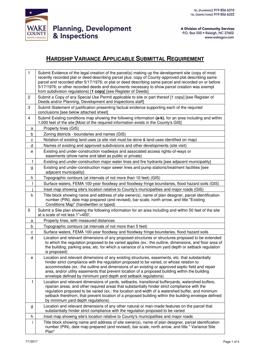 Wake County, North Carolina Variance Supplemental Information - Fill ...