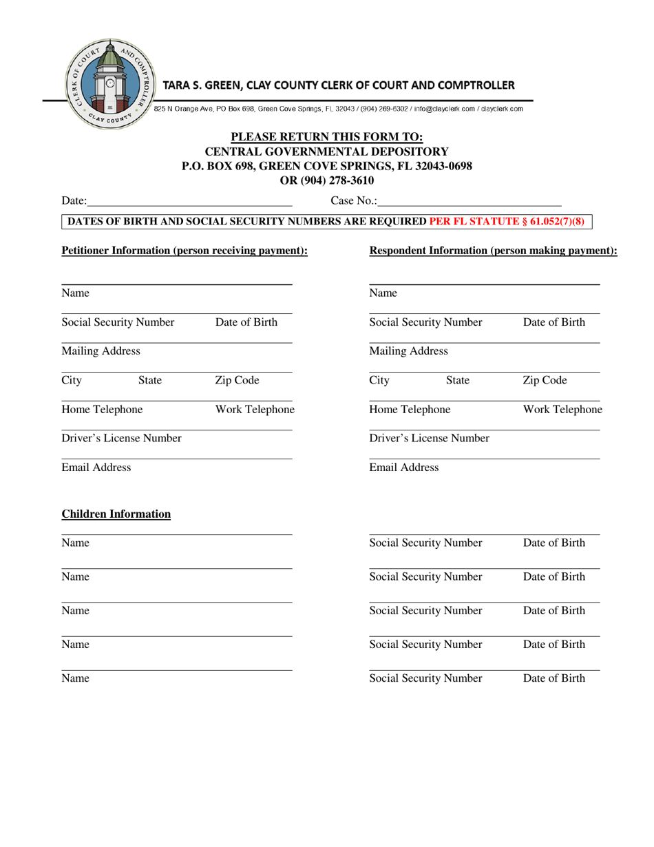 Clay County, Florida Child Support Party Questionnaire Form - Fill Out ...