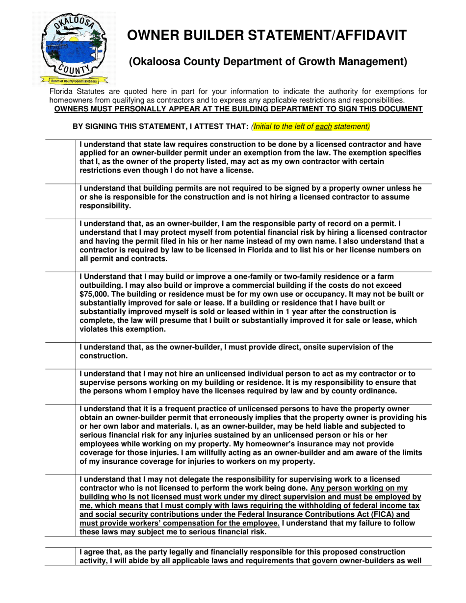 Form 10-0107 - Fill Out, Sign Online and Download Printable PDF, Okaloosa County, Florida ...