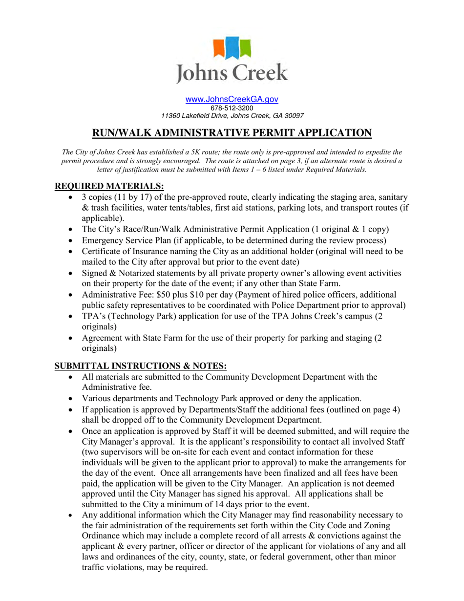 City of Johns Creek, Georgia (United States) Run/Walk Administrative ...