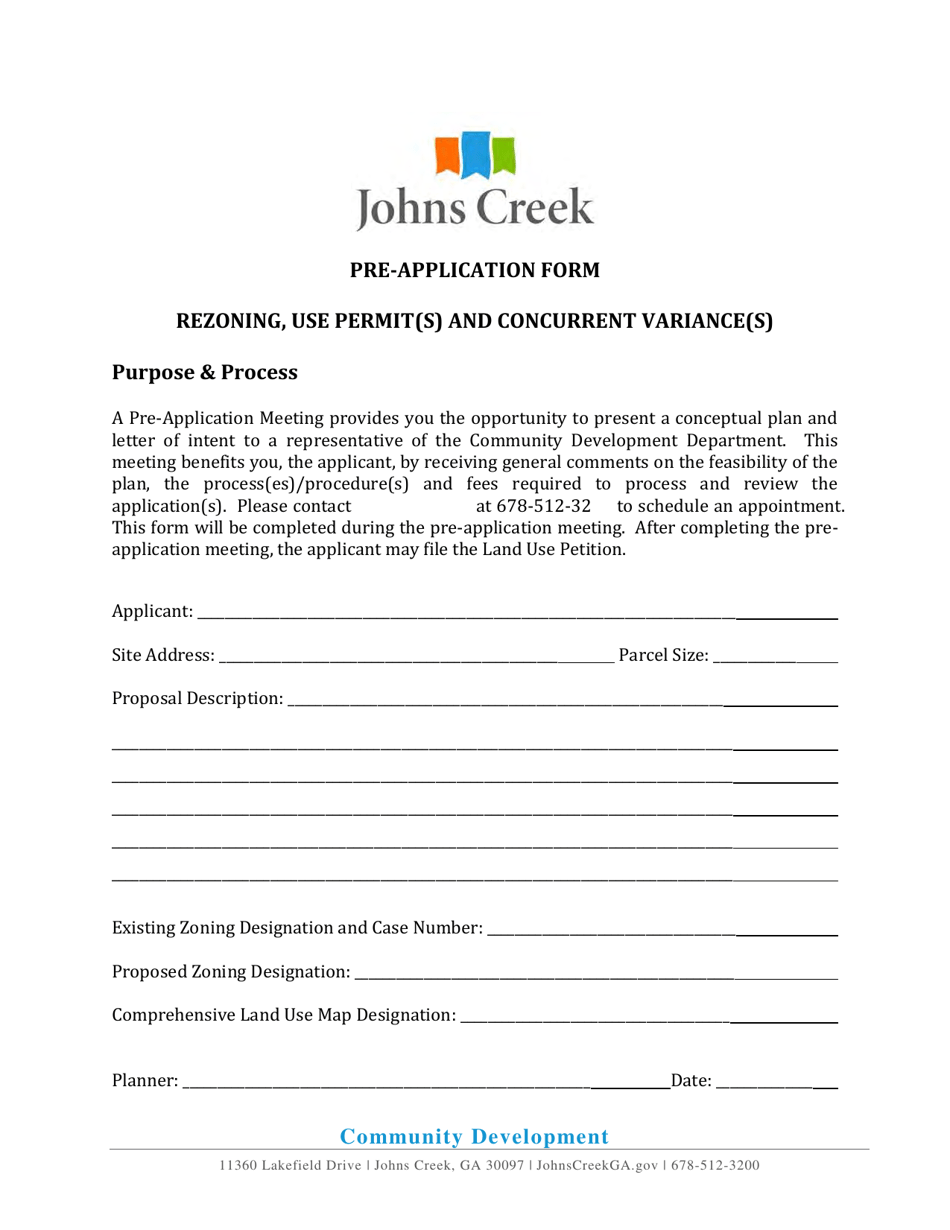 City of Johns Creek, Georgia (United States) Pre-application Form ...