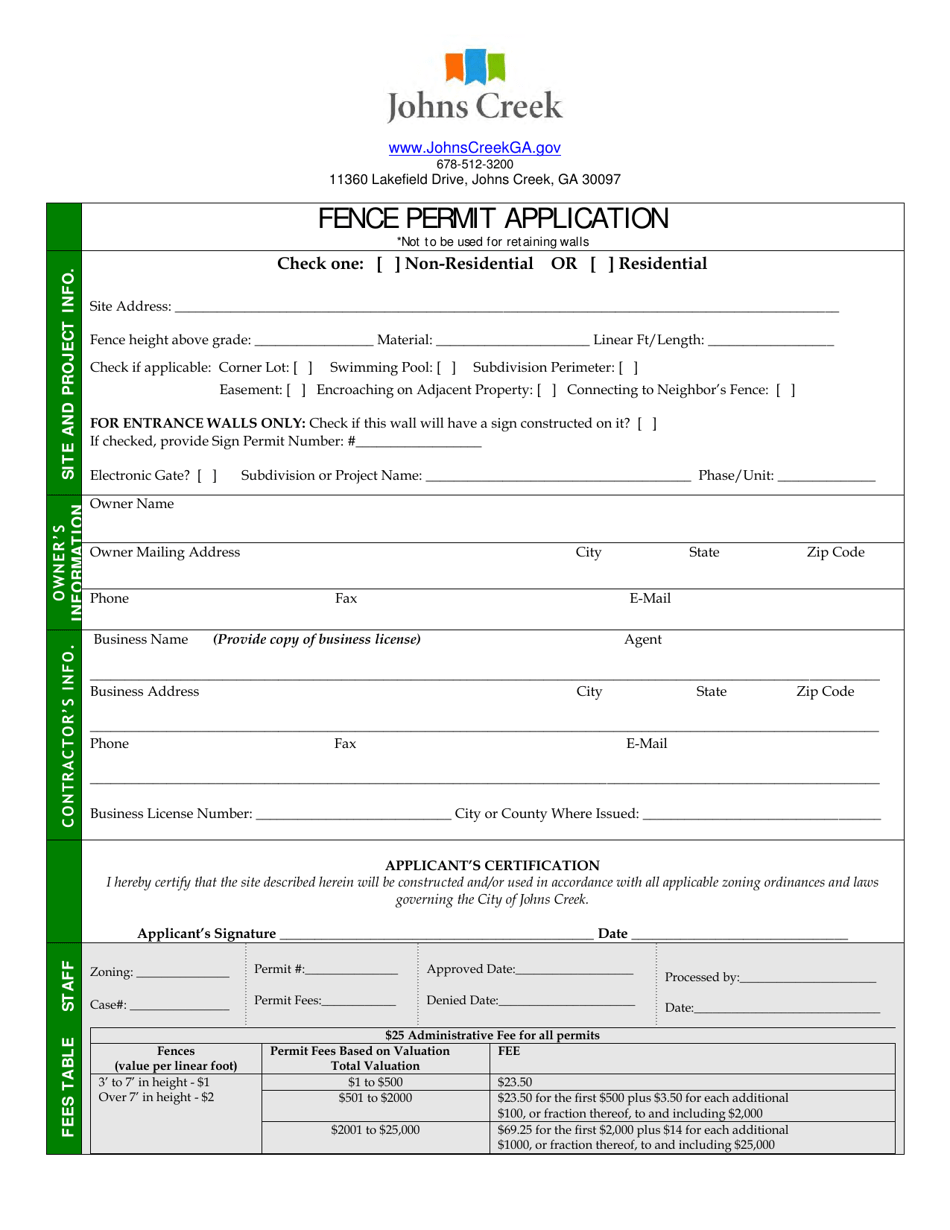 City of Johns Creek, Georgia (United States) Fence Permit Application ...