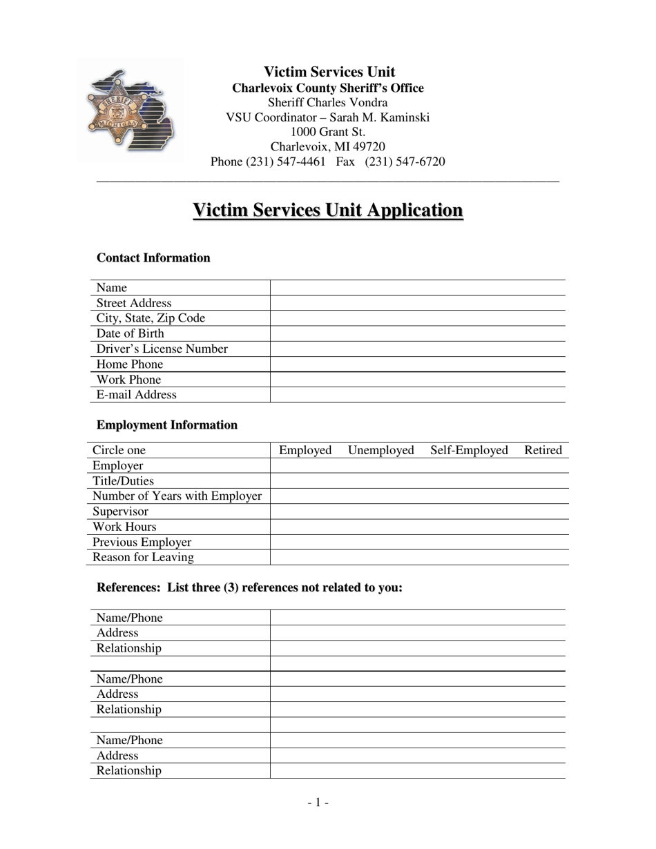Charlevoix County, Michigan Victim Services Unit Application - Fill Out ...