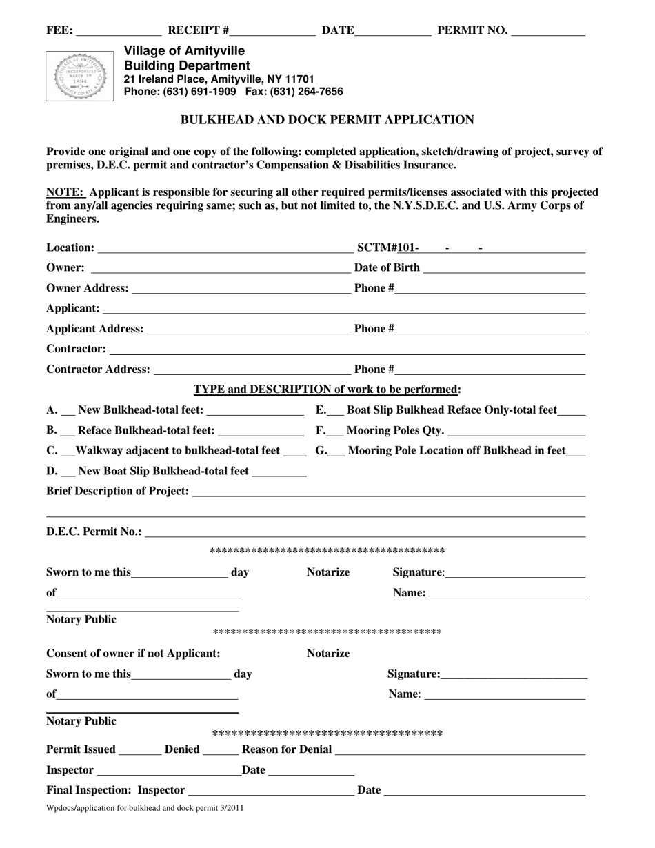 Village of Amityville, New York Bulkhead and Dock Permit Application ...