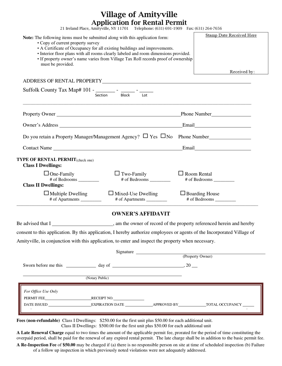 Village of Amityville, New York Application for Rental Permit - Fill ...