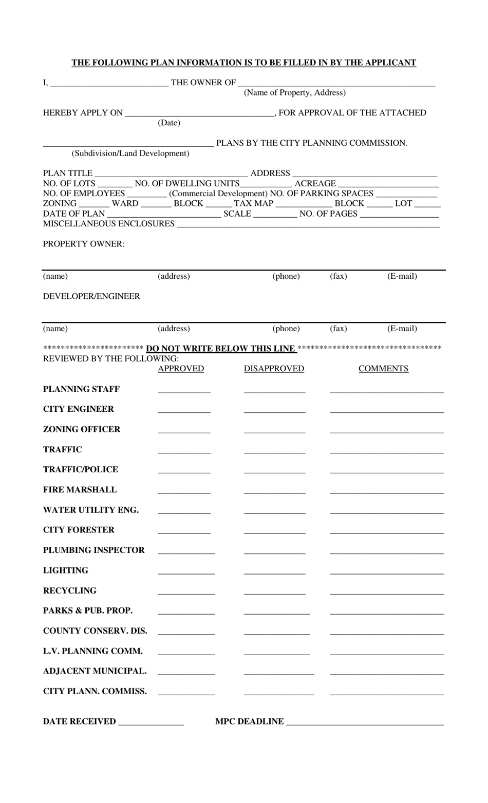 City of Bethlehem, Pennsylvania Application for Land Development ...