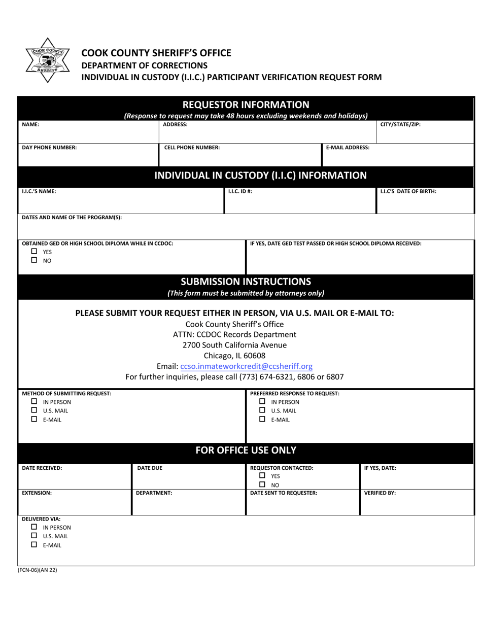 Form FCN-06 - Fill Out, Sign Online and Download Fillable PDF, Cook ...