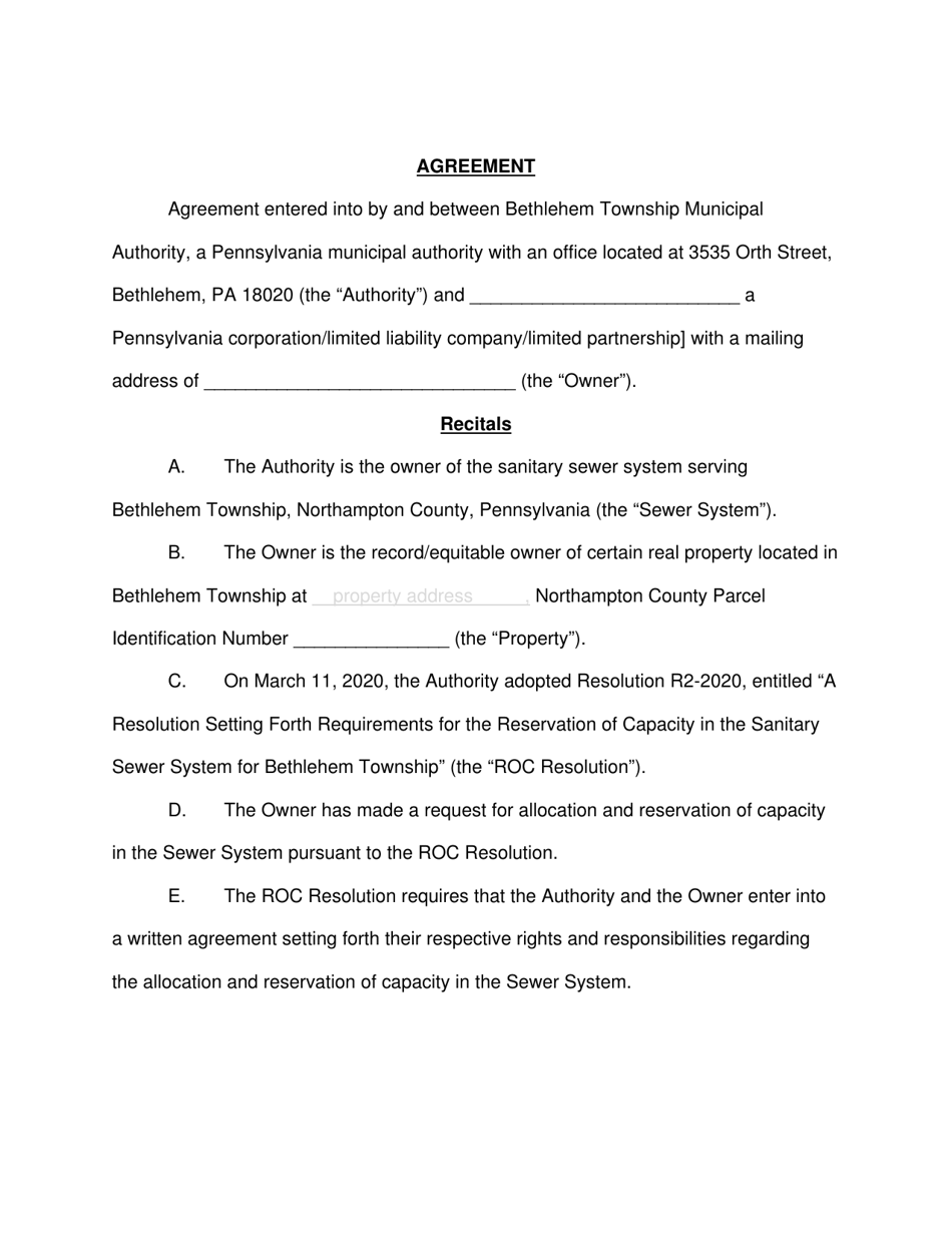 Bethlehem Township, Pennsylvania Btma Roc Agreement - Fill Out, Sign ...