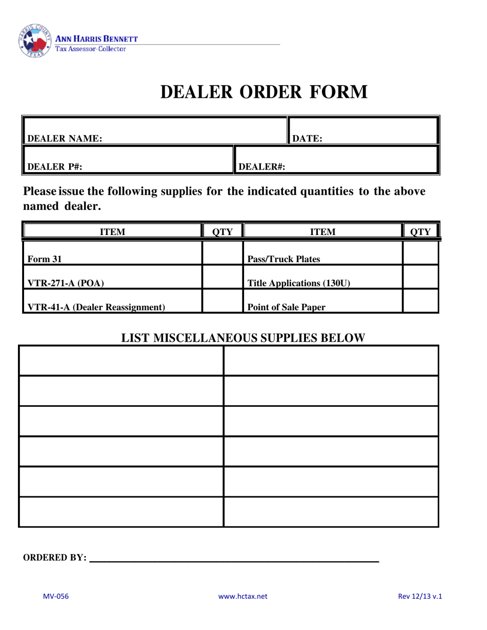 Form MV-056 - Fill Out, Sign Online and Download Fillable PDF, Harris ...