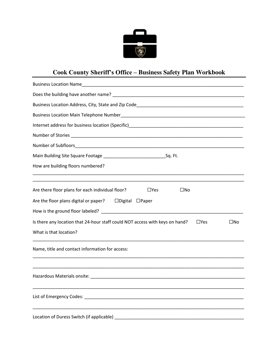 Cook County, Illinois Business Safety Plan Workbook Download Printable ...