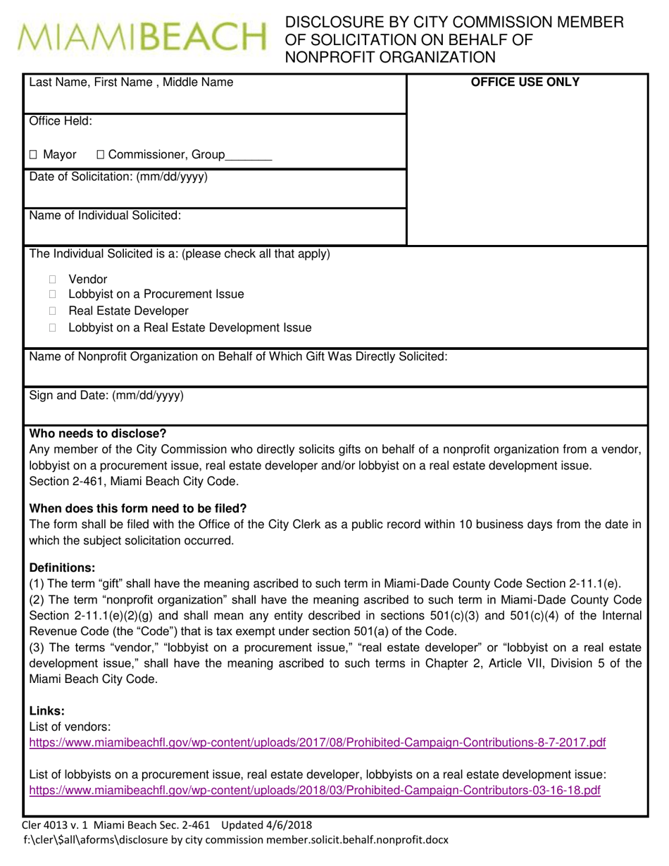 City of Miami Beach, Florida Disclosure by City Commission Member of ...