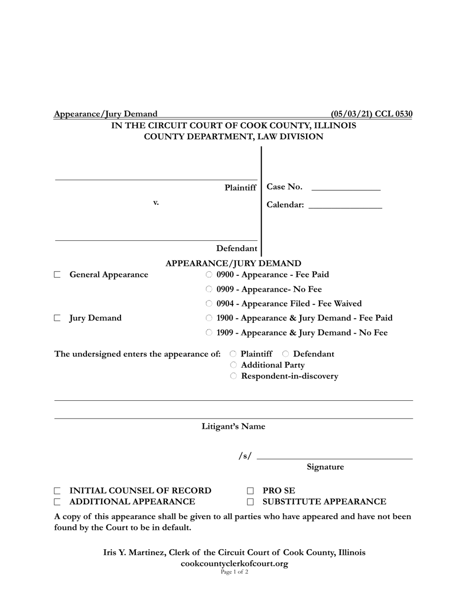 Form CCL0530 - Fill Out, Sign Online and Download Fillable PDF, Cook ...