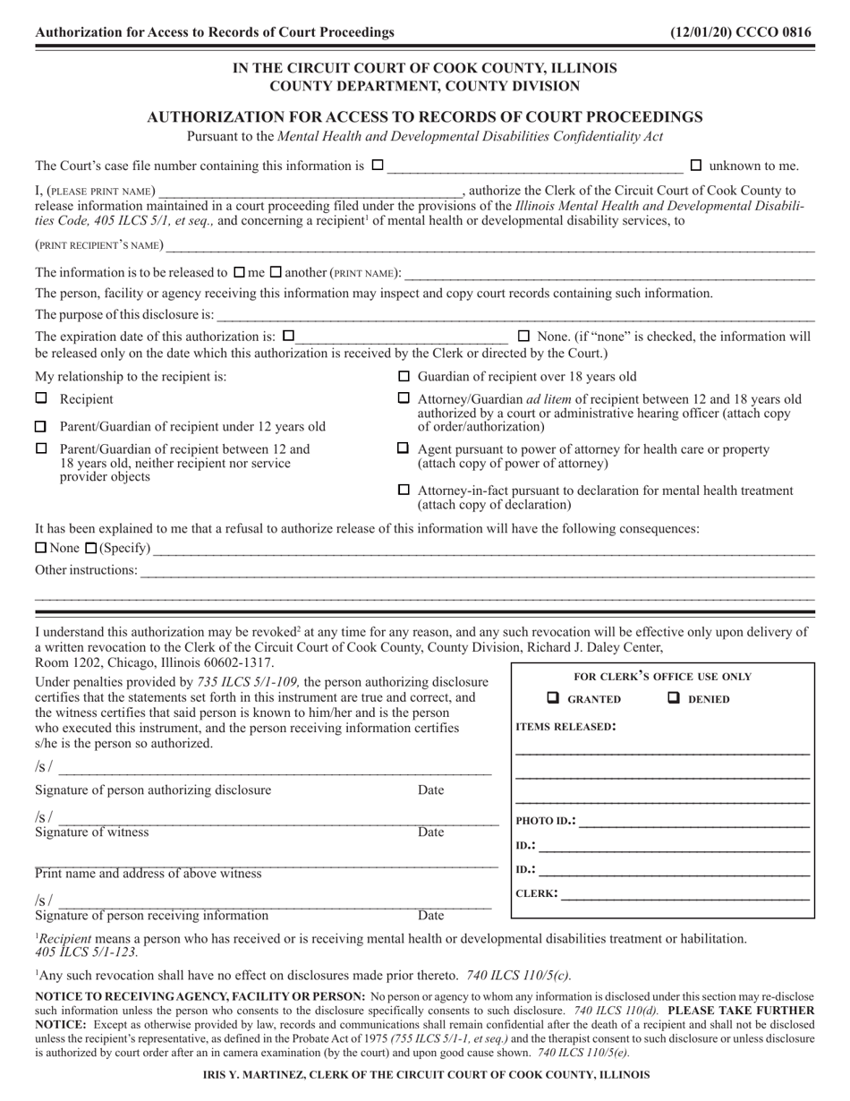 Form CCCO0816 - Fill Out, Sign Online and Download Fillable PDF, Cook ...