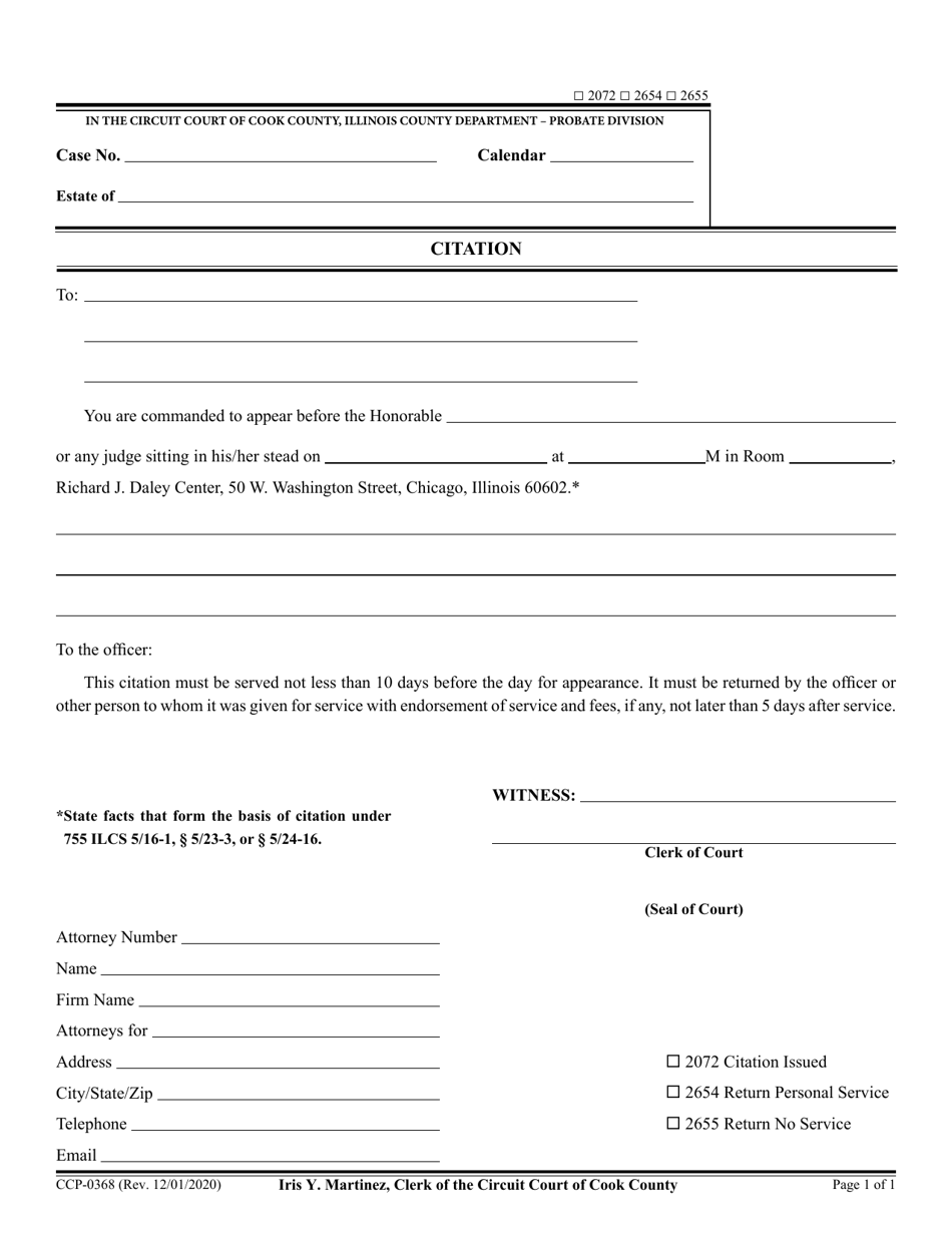 Form CCP0368 - Fill Out, Sign Online and Download Fillable PDF, Cook ...