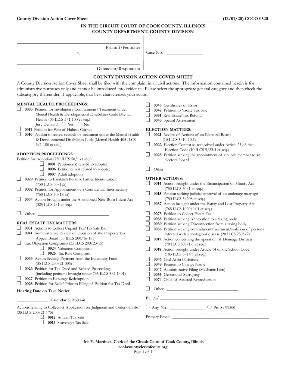 Form CCCO0520 - Fill Out, Sign Online and Download Fillable PDF, Cook ...