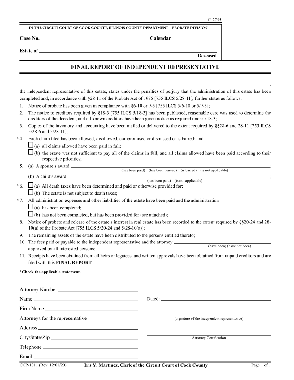 Form CCP1011 - Fill Out, Sign Online and Download Fillable PDF, Cook ...