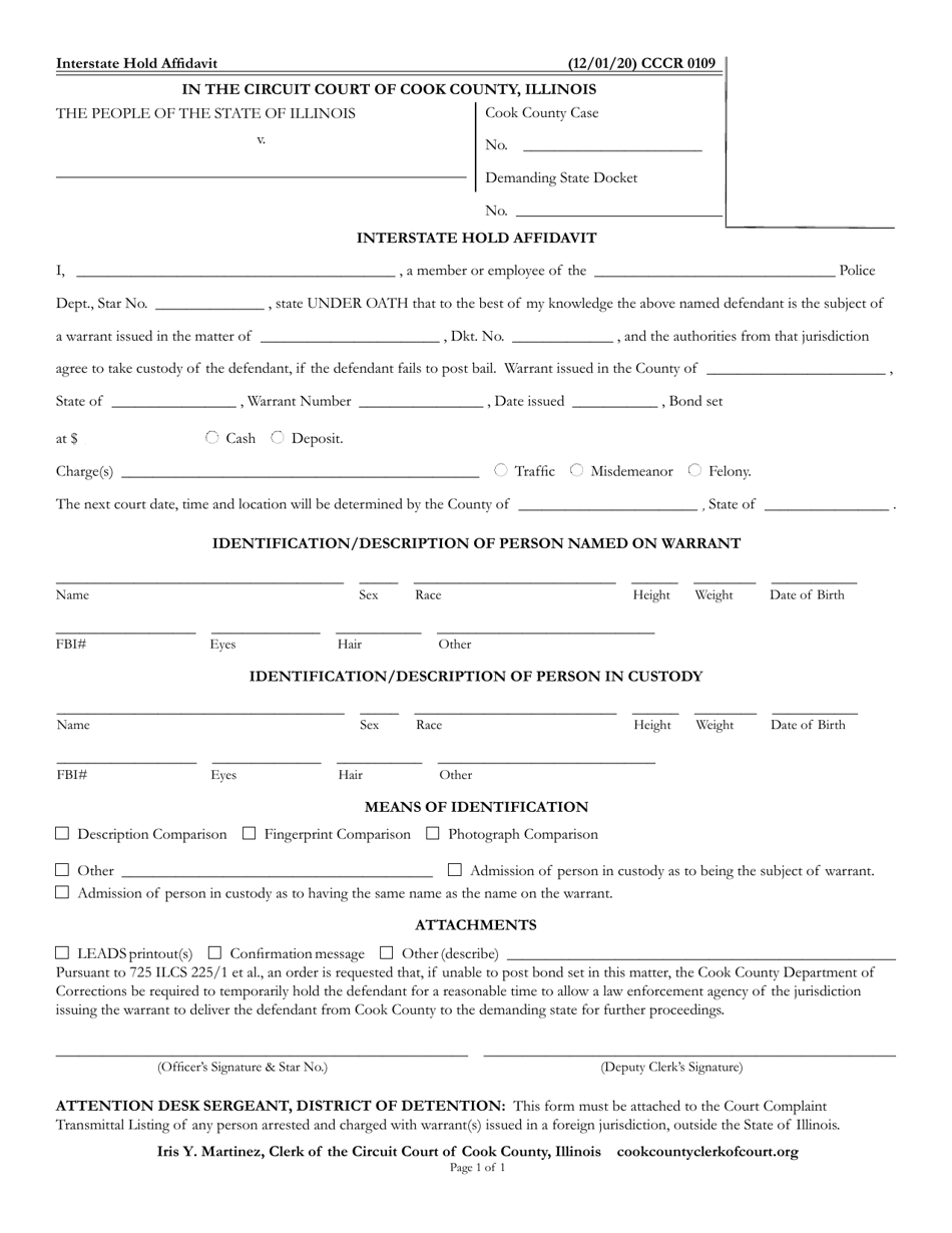 Form CCCR0109 - Fill Out, Sign Online and Download Fillable PDF, Cook ...