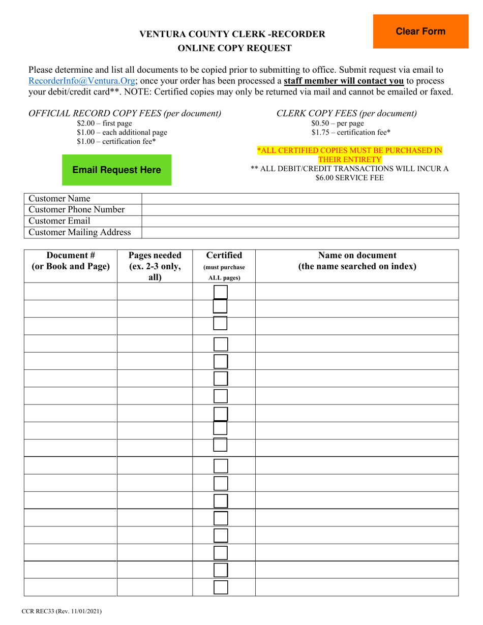 Form CCR REC33 - Fill Out, Sign Online and Download Fillable PDF ...