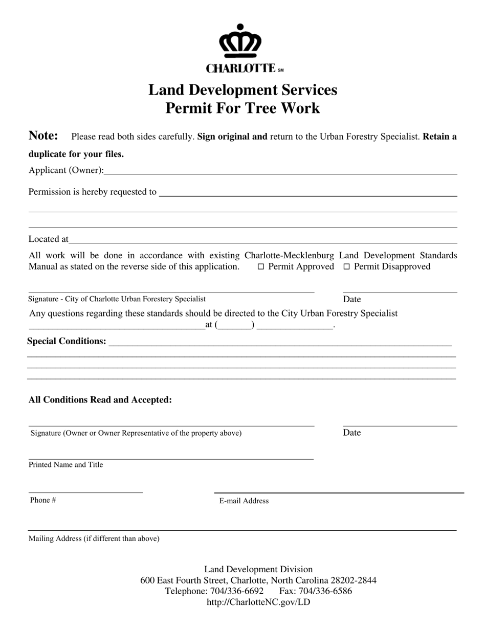 City of Charlotte, North Carolina Permit for Tree Work - Fill Out, Sign ...