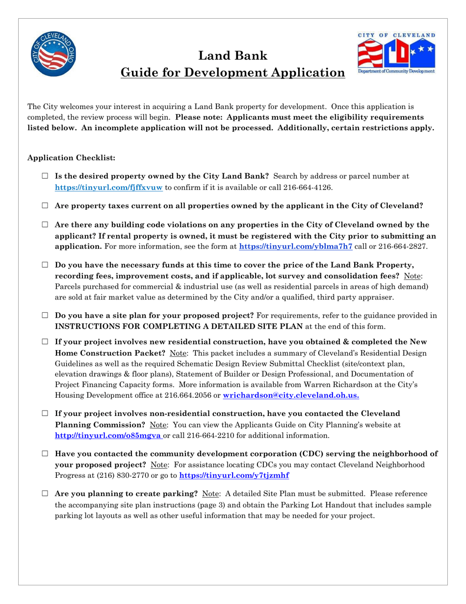 City of Cleveland, Ohio Land Bank Application for Development - Fill ...