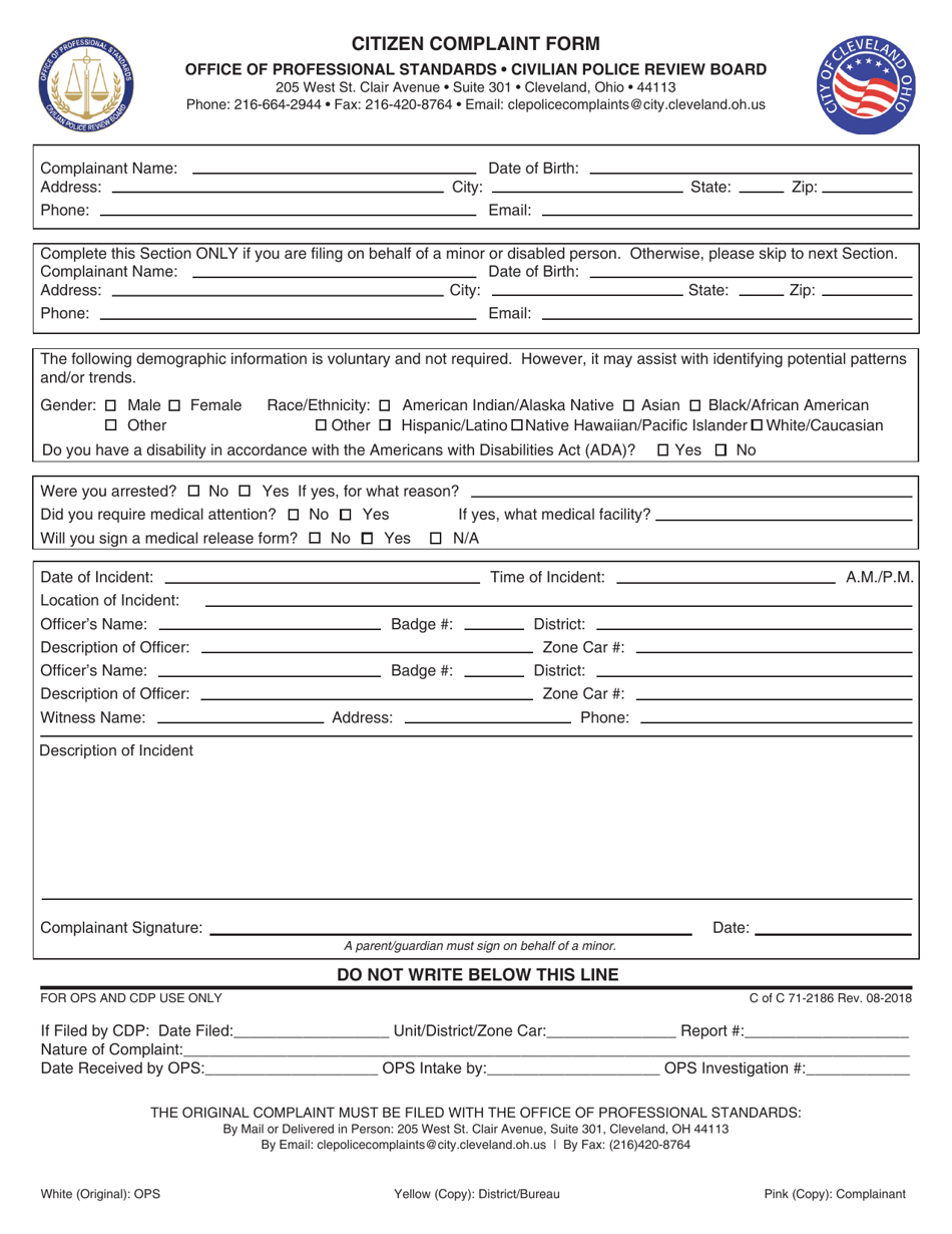 City of Cleveland, Ohio Citizen Complaint Form - Fill Out, Sign Online ...