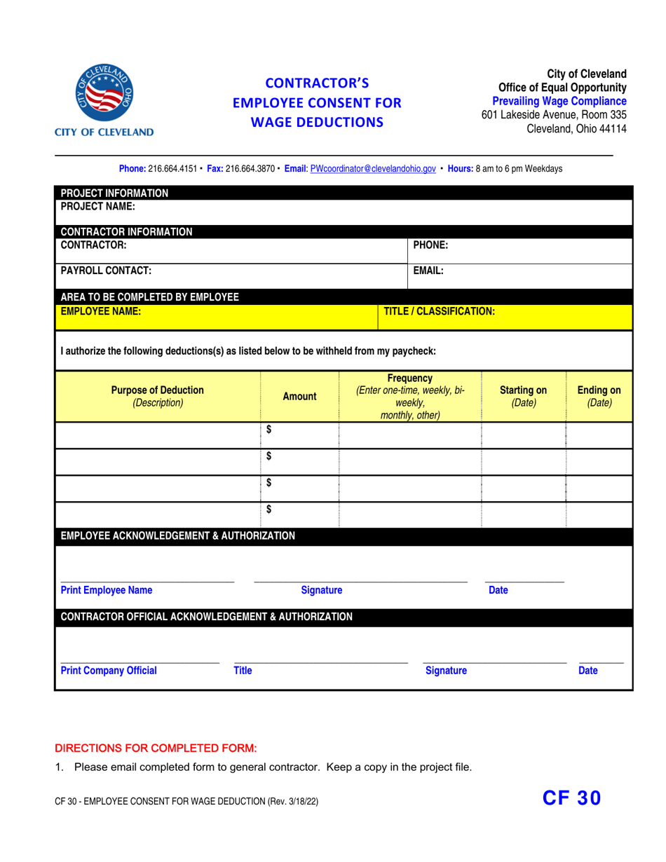 Form CF30 - Fill Out, Sign Online and Download Fillable PDF, City of ...