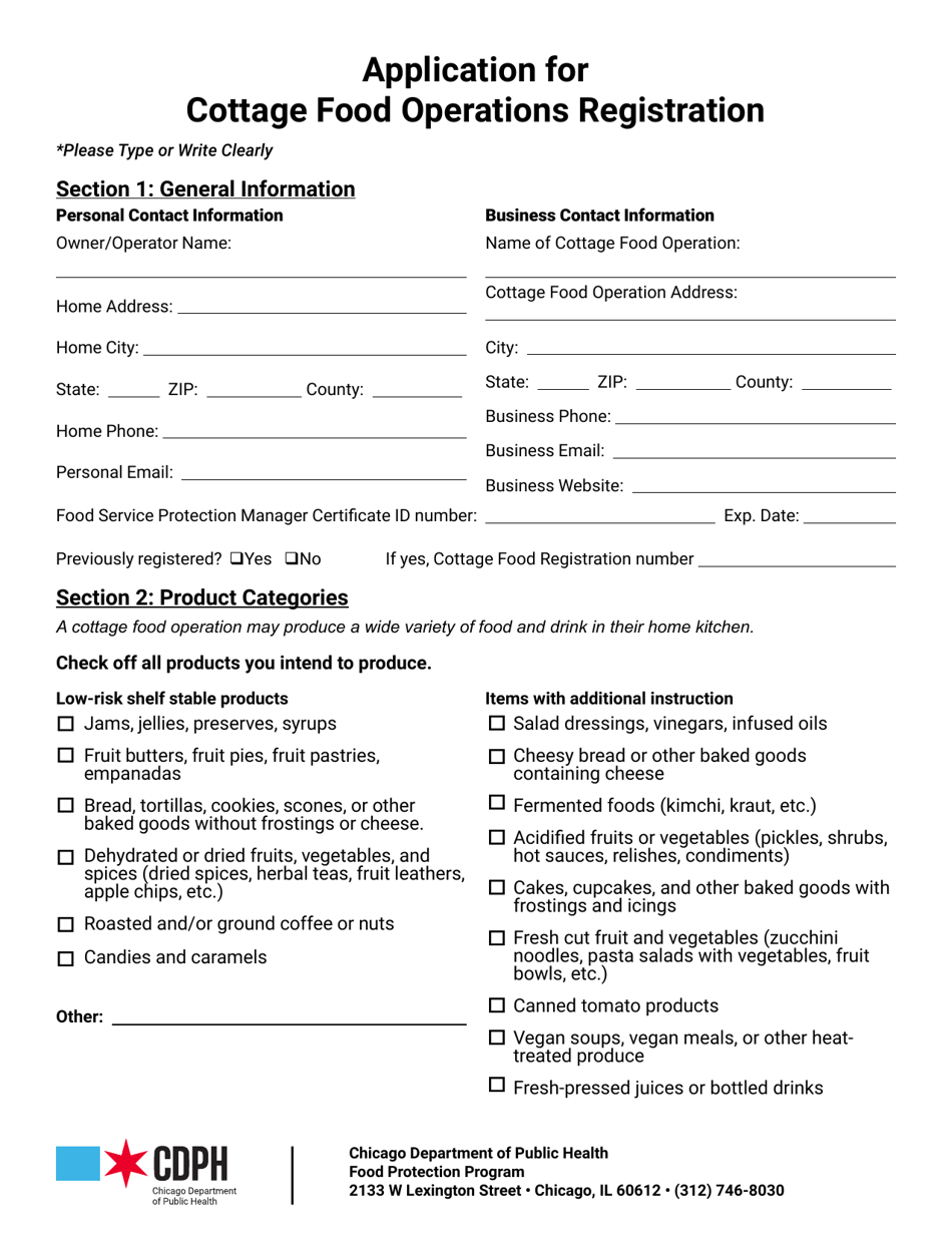 City of Chicago, Illinois Application for Cottage Food Operations Registration - Fill Out, Sign ...