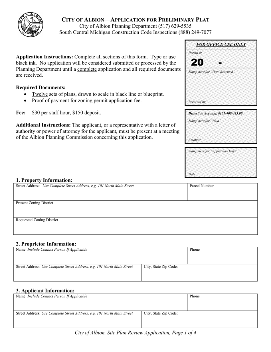 City of Albion, Michigan Application for Preliminary Plat - Fill Out ...