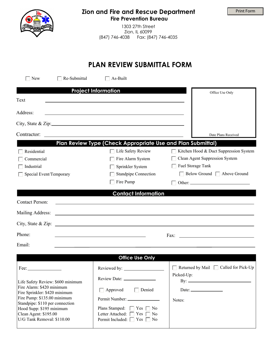 City of Zion, Illinois Plan Review Submittal Form - Fill Out, Sign ...