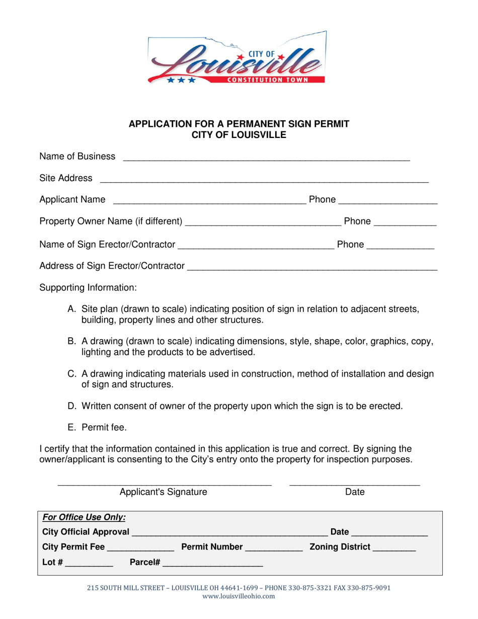 City of Louisville, Ohio Application for a Permanent Sign Permit - Fill Out, Sign Online and ...