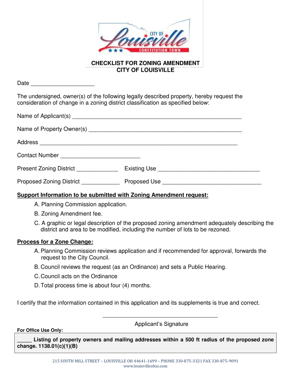 City of Louisville, Ohio Checklist for Zoning Amendment - Fill Out ...