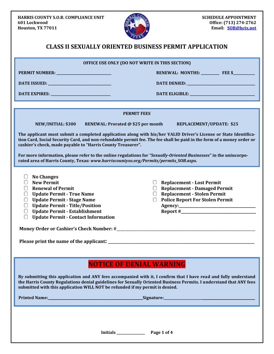 Harris County, Texas Class II Sexually Oriented Business Permit ...