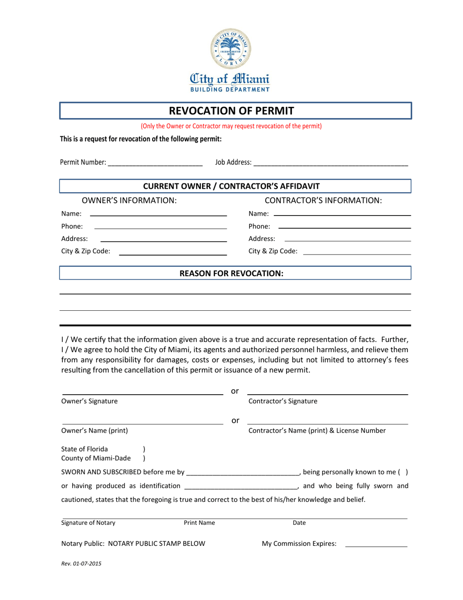 City of Miami, Florida Revocation of Permit - Fill Out, Sign Online and ...