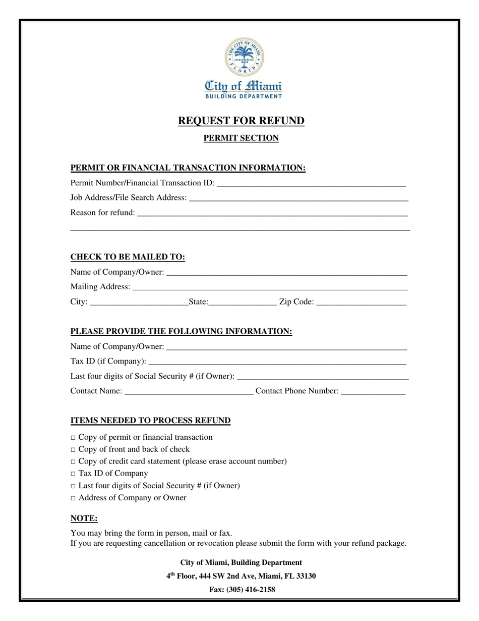 City of Miami, Florida Request for Refund - Fill Out, Sign Online and ...