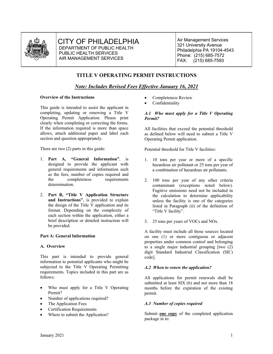 Download Instructions for Title V Operating Permit PDF | Templateroller