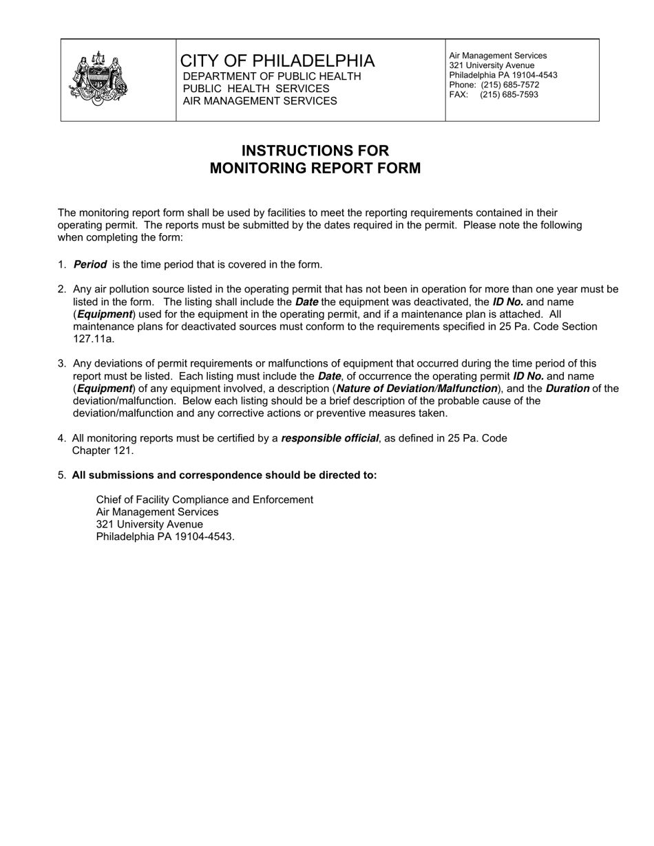 City of Philadelphia, Pennsylvania Air Management Monitoring Report ...